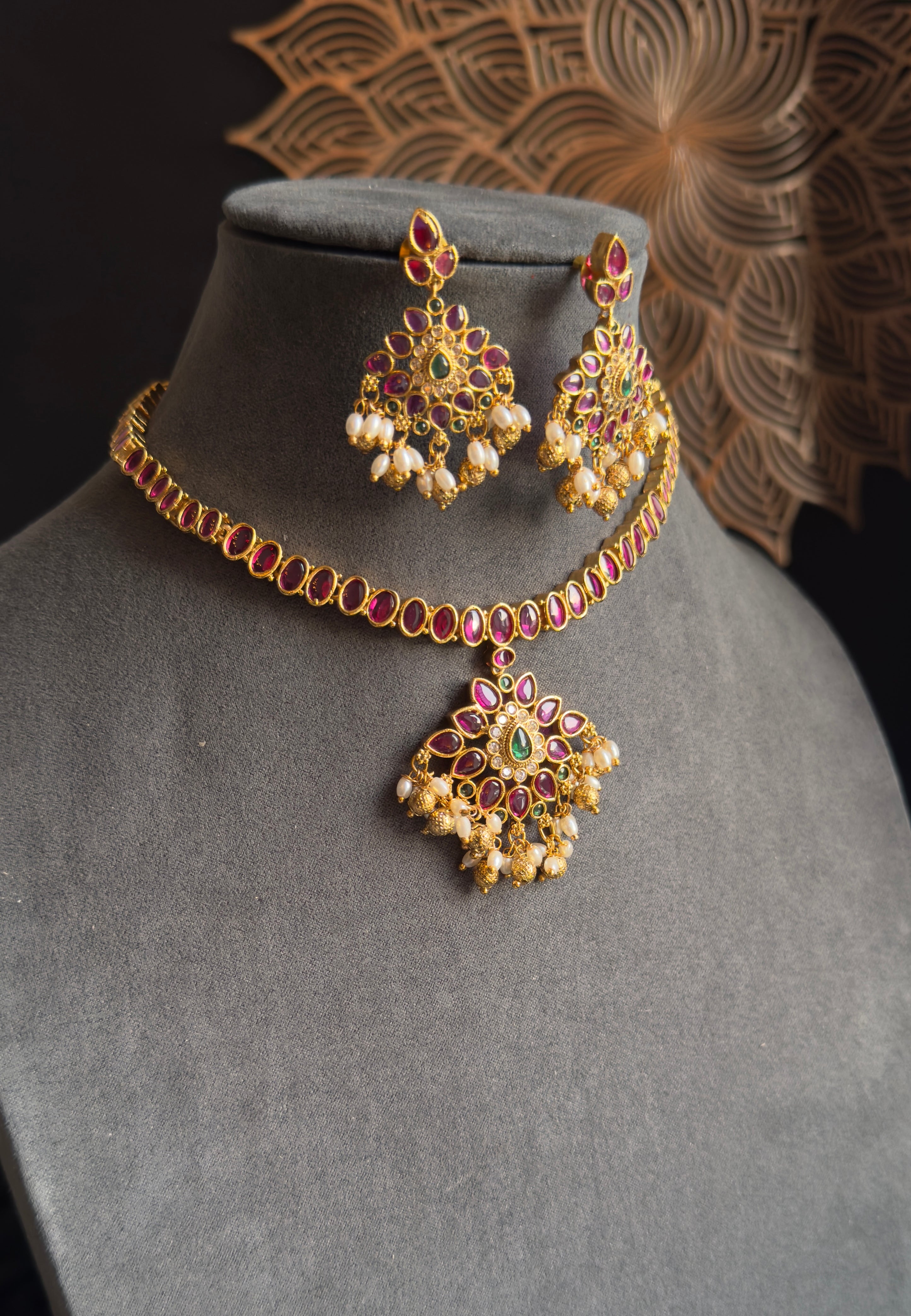 Atigai Ruby Kemp Necklace Set- South Indian| PanoplyLondon – Panoplylondon
